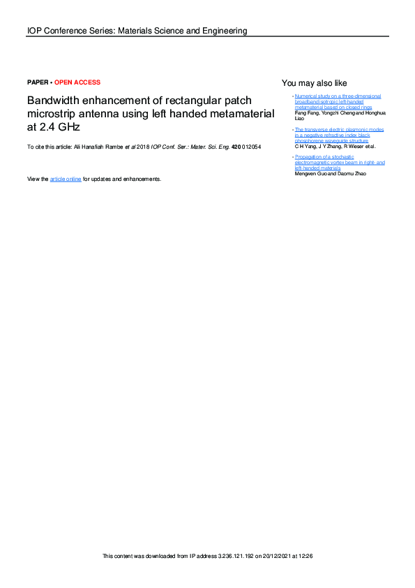 (PDF) Bandwidth enhancement of rectangular patch microstrip antenna using left handed ...