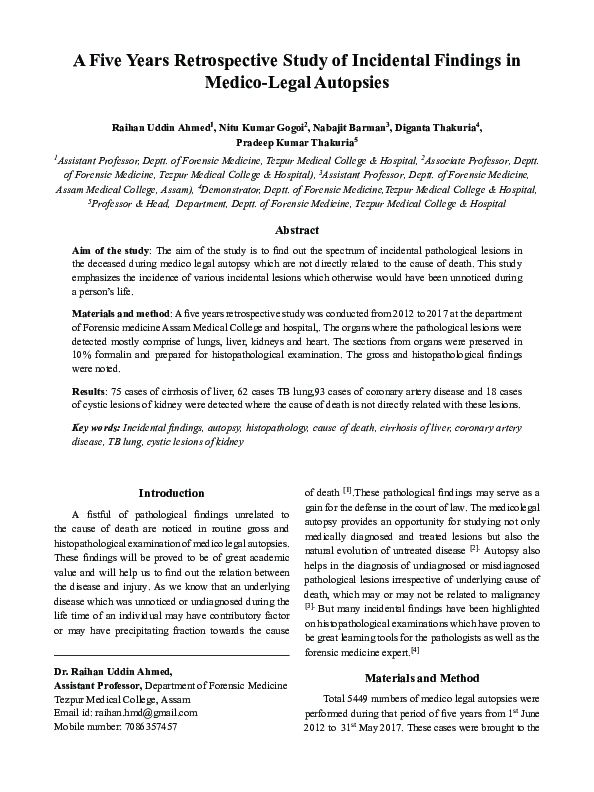 (PDF) A Five Years Retrospective Study of Incidental Findings in Medico ...