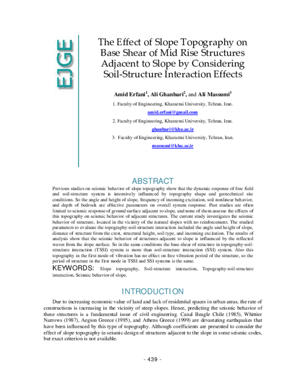 (PDF) The Effect of Slope Topography on Base Shear of Mid Rise ...