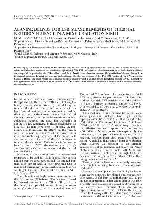 (PDF) Alanine blends for ESR measurements of thermal neutron fluence in ...