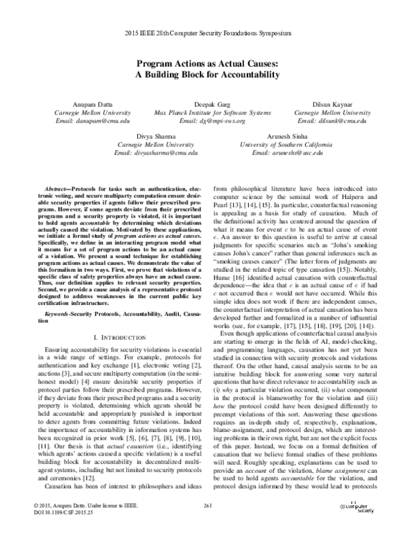 (PDF) Program Actions as Actual Causes: A Building Block for Accountability