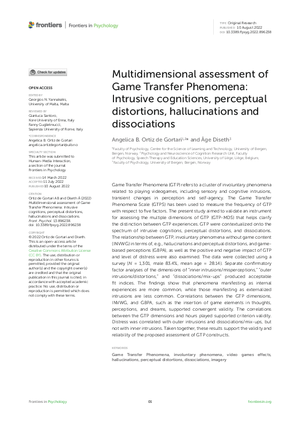 (PDF) Multidimensional assessment of Game Transfer Phenomena: Intrusive ...