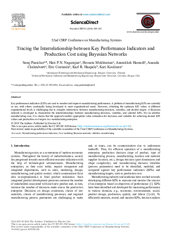 (PDF) Tracing the Interrelationship between Key Performance Indicators and Production Cost using ...