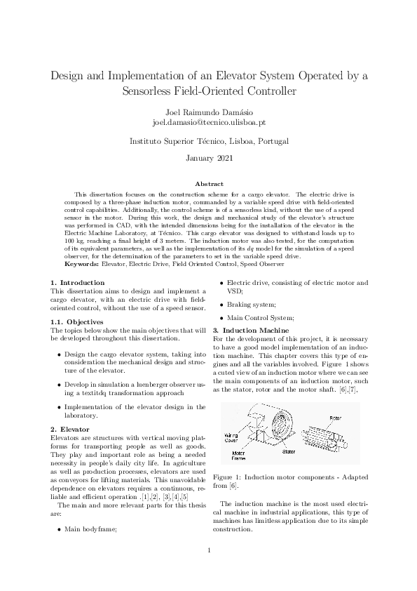 Pdf Design And Implementation Of An Elevator System Operated By A Sensorless Field Oriented