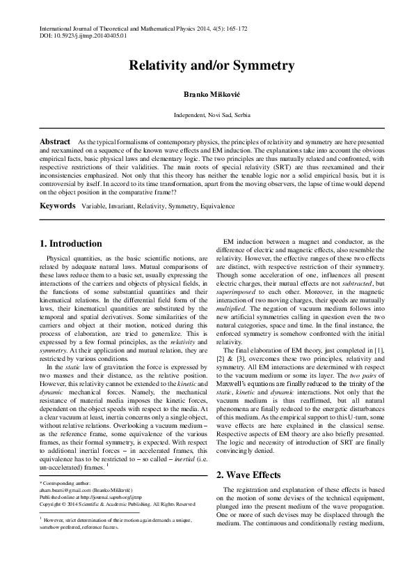(PDF) Relativity based on symmetry | Tzvi Scarr - Academia.edu