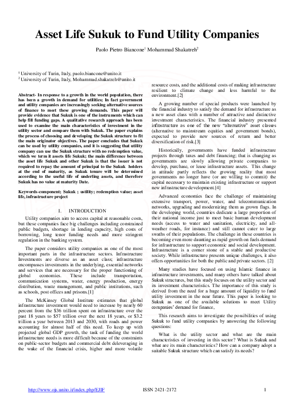 (PDF) Asset Life Sukuk to Fund Utility Companies