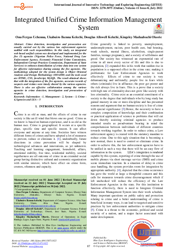 (PDF) Integrated Unified Crime Information Management System