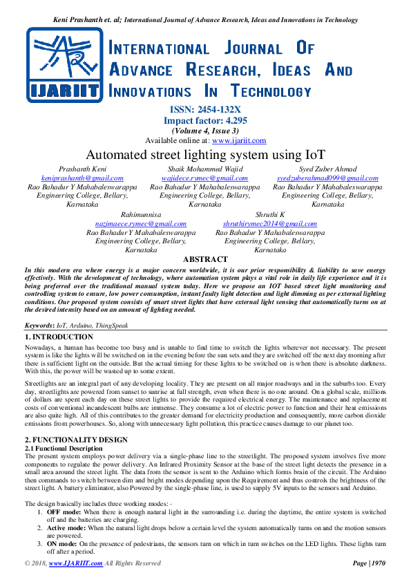 (PDF) Automated street lighting system using IoT