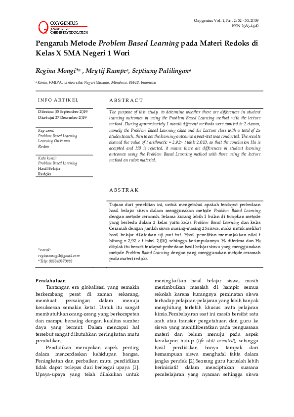 (PDF) Pengaruh Metode Problem Based Learning Pada Materi Redoks Di ...