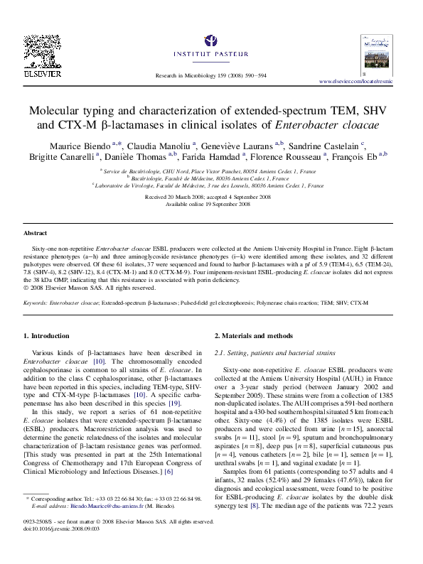 (PDF) Molecular typing and characterization of extended-spectrum TEM ...