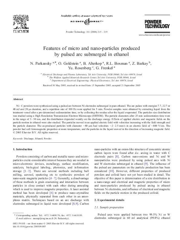 (PDF) Features of micro and nano-particles produced by pulsed arc ...