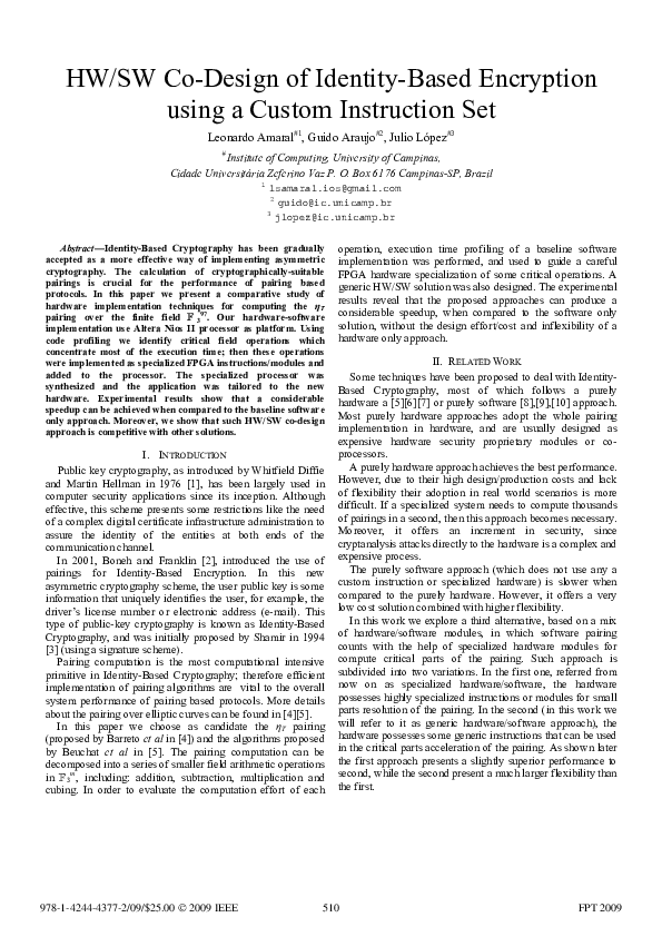 (PDF) HW/SW co-design of Identity-Based Encryption using a custom ...