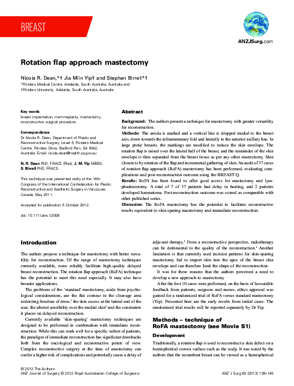 (PDF) Rotation flap approach mastectomy