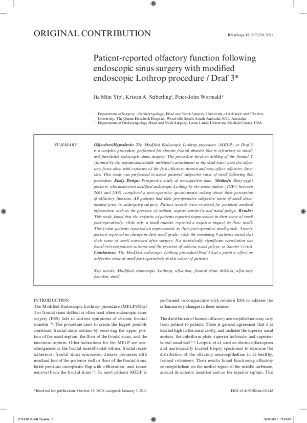 (PDF) Patient-reported olfactory function following endoscopic sinus ...