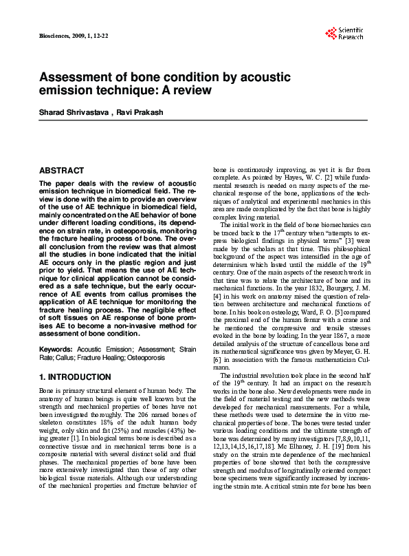 (PDF) Assessment of bone condition by acoustic emission technique: A review