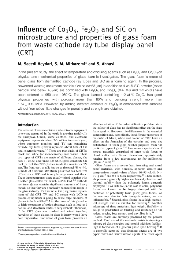(PDF) Influence of Co3O4, Fe2O3and SiC on microstructure and properties of glass foam from waste ...