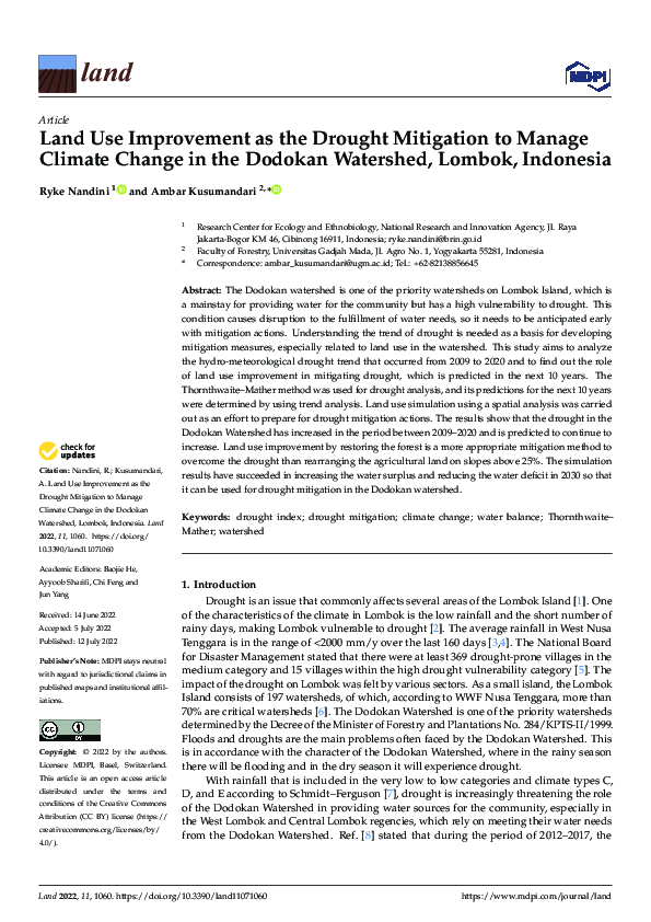 (PDF) Land Use Improvement as the Drought Mitigation to Manage Climate Change in the Dodokan ...