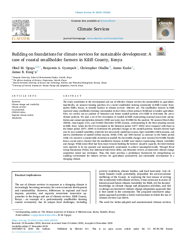 (PDF) Building on foundations for climate services for sustainable ...