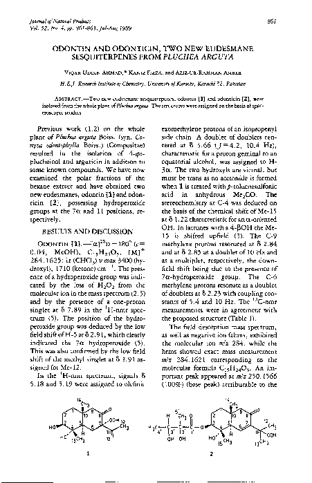 (PDF) Odontin and Odonticin, Two New Eudesmane Sesquiterpenes from ...