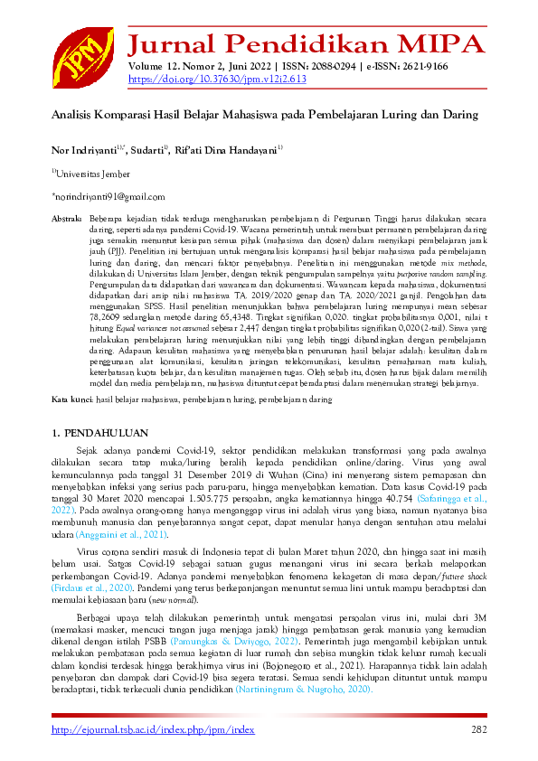 (PDF) Analisis Komparasi Hasil Belajar Mahasiswa pada Pembelajaran Luring dan Daring