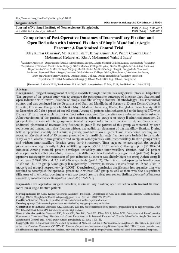 (PDF) Comparison of Post-Operative Outcomes of Intermaxillary Fixation ...