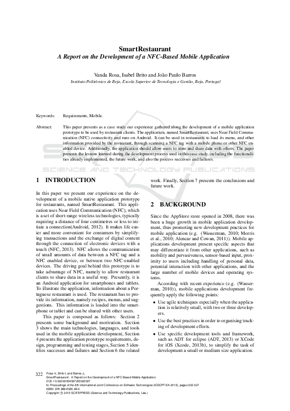 (PDF) SmartRestaurant - A Report on the Development of a NFC-Based Mobile Application