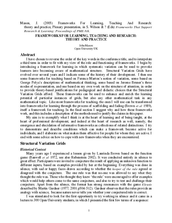(PDF) Frameworks for Learning, Teaching and Research: Theory and Practice
