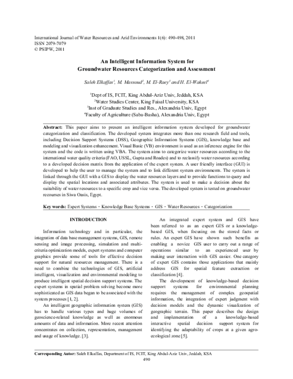 (PDF) An Intelligent Information System for Groundwater Resources ...