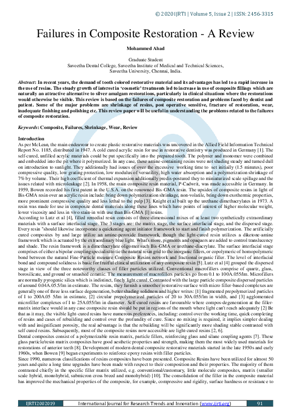 (PDF) Failures in Composite Restoration-A Review