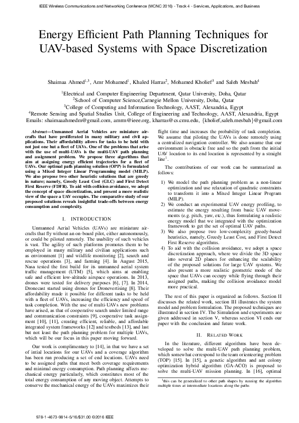 (PDF) Energy efficient path planning techniques for UAV-based systems with space discretization