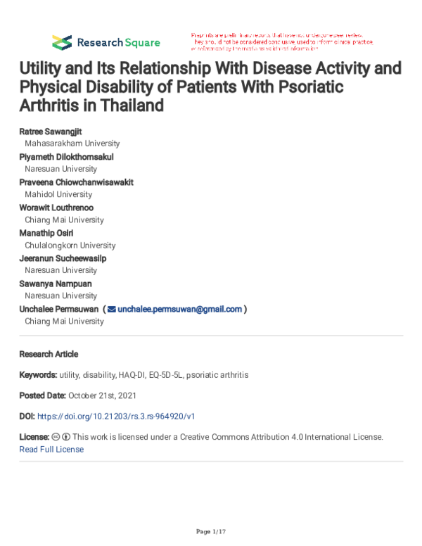 (PDF) Utility and Its Relationship With Disease Activity and Physical ...