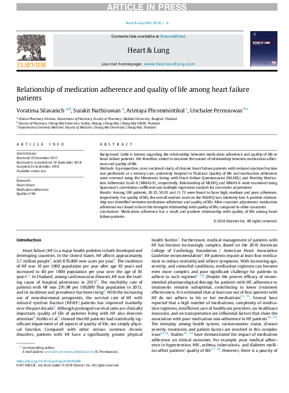 (PDF) Relationship of medication adherence and quality of life among ...