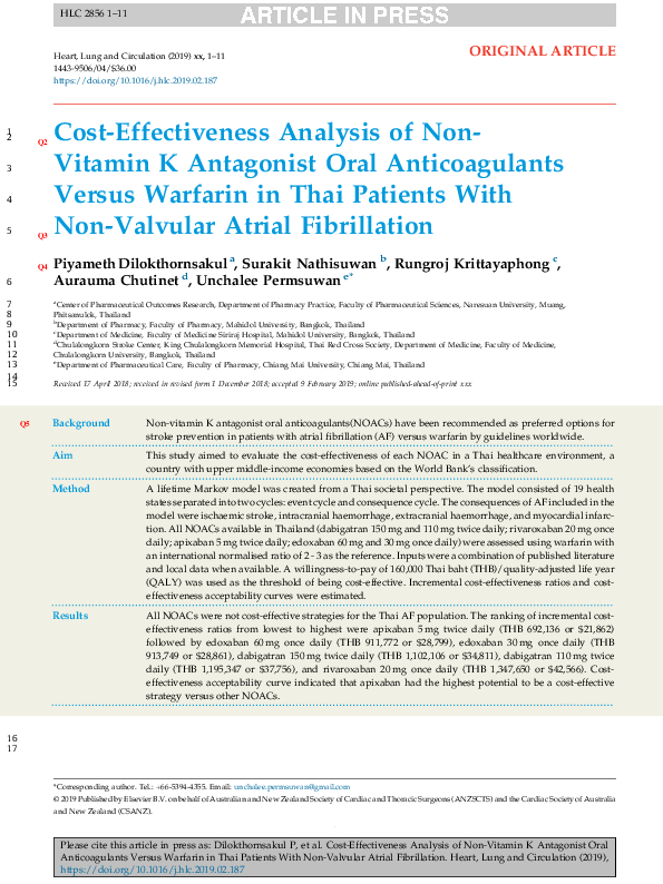 (PDF) Cost-Effectiveness Analysis of Non-Vitamin K Antagonist Oral ...