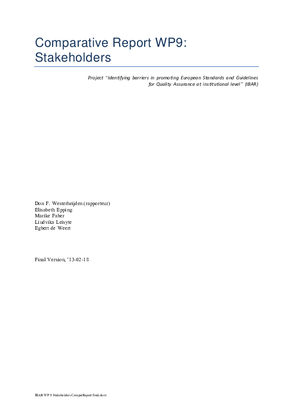 (PDF) Comparative Report WP9: Stakeholders