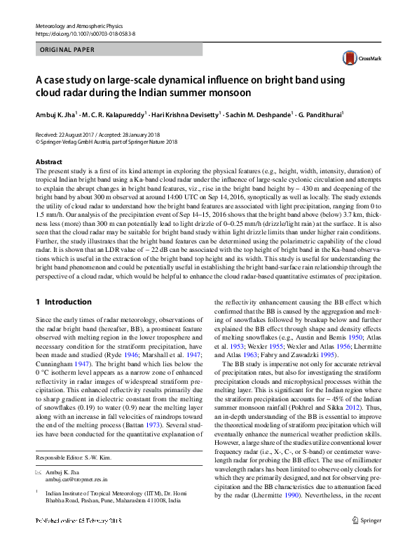 (PDF) A case study on large-scale dynamical influence on bright band ...