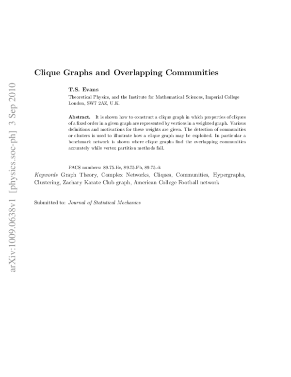 (PDF) Clique graphs and overlapping communities