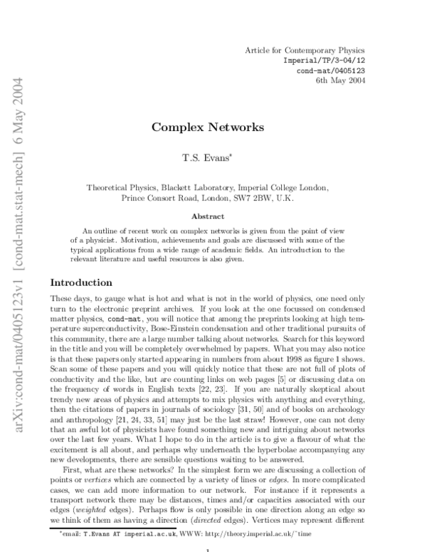(PDF) Complex networks