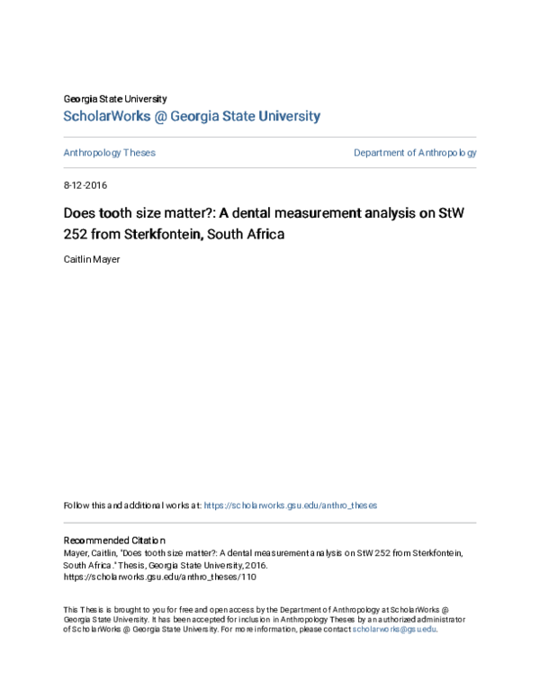 (PDF) Does tooth size matter?: A dental measurement analysis on StW 252 ...