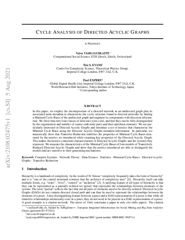 (PDF) Cycle analysis of Directed Acyclic Graphs | Tim S Evans ...