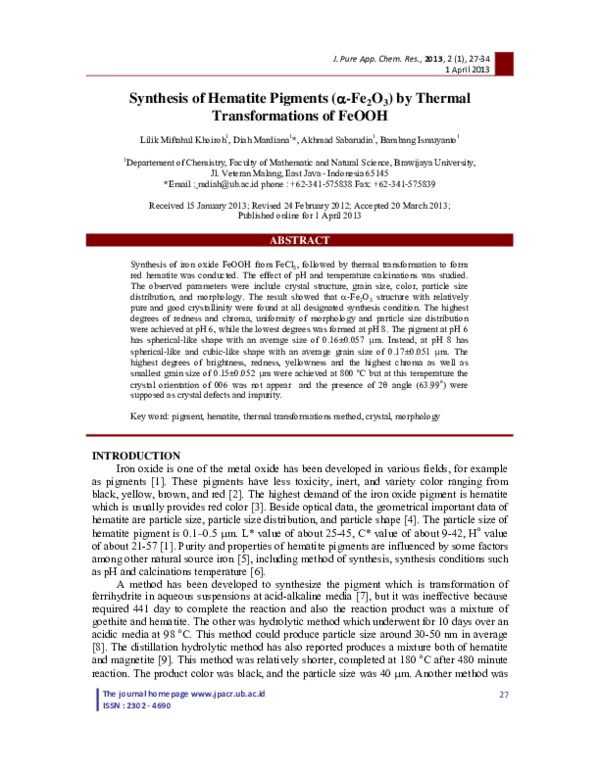 (PDF) Synthesis of Hematite Pigments (alpha-Fe2O3) by Thermal ...
