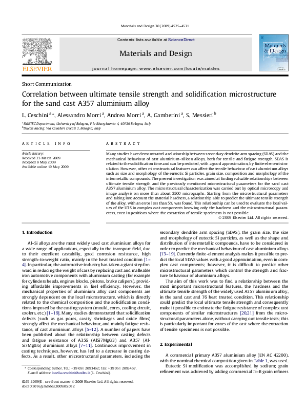 Pdf Correlation Between Ultimate Tensile Strength And Solidification Microstructure For The