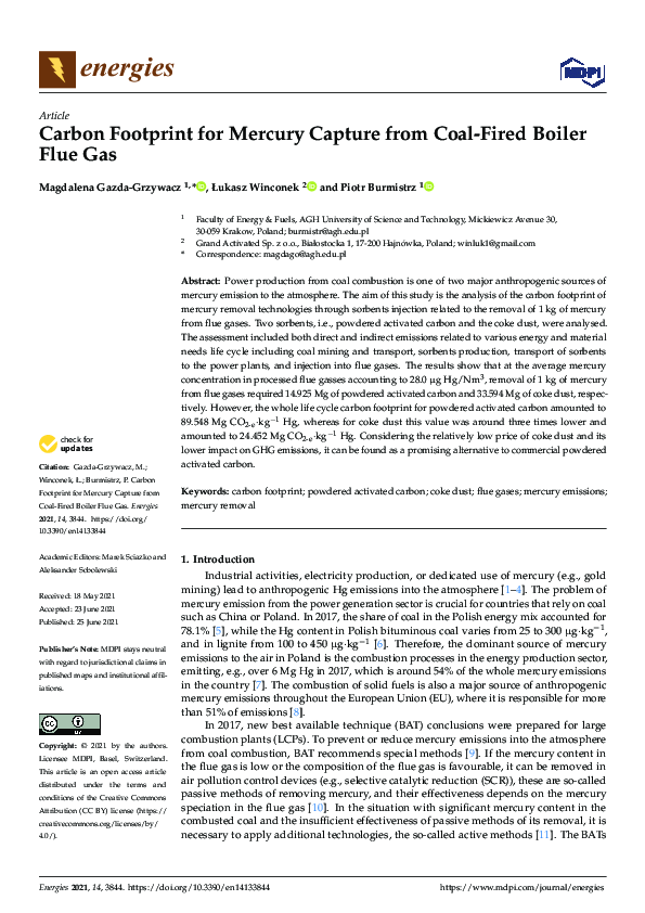 (PDF) Carbon Footprint for Mercury Capture from Coal-Fired Boiler Flue Gas