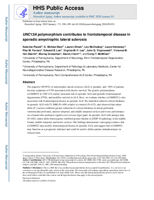 (PDF) UNC13A polymorphism contributes to frontotemporal disease in ...