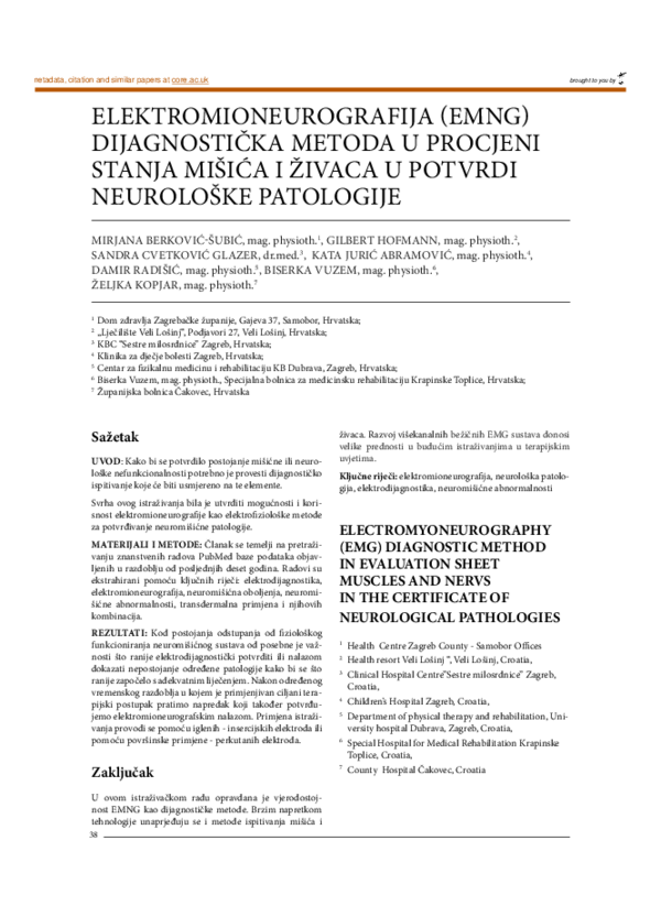 (PDF) Elektromioneurografija (Emng) Dijagnostička Metoda U Procjeni ...