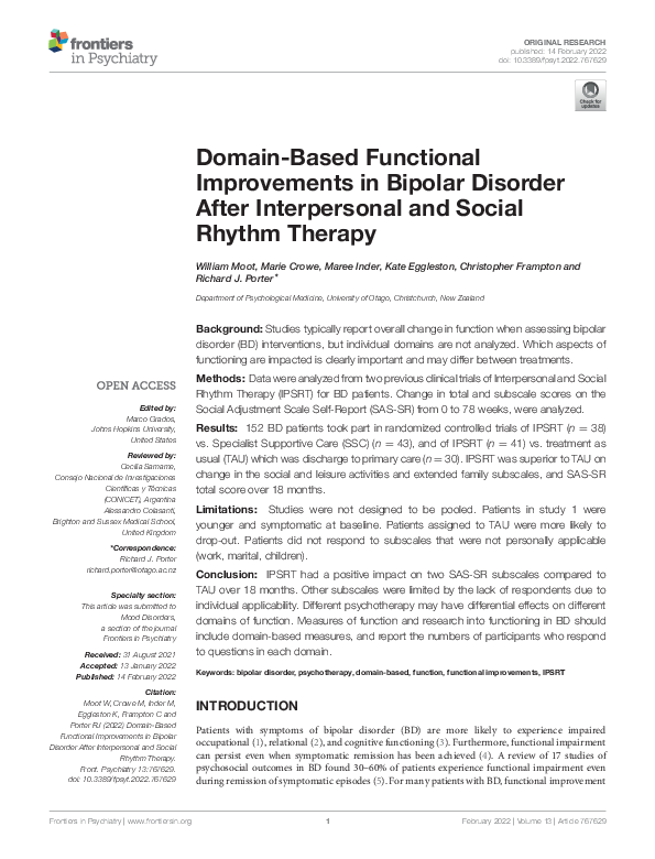 (PDF) Domain-Based Functional Improvements in Bipolar Disorder After ...