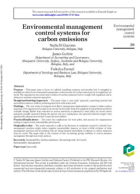 (PDF) Environmental management control systems for carbon emissions