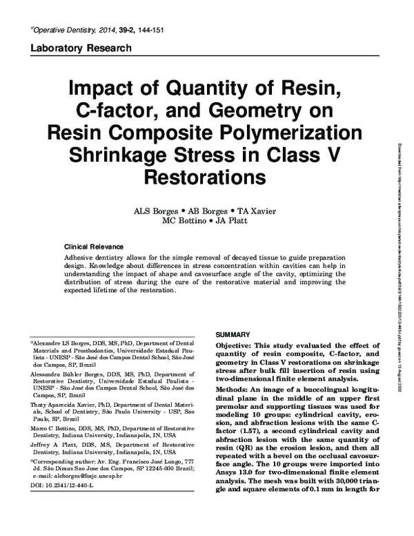 (PDF) Impact of Quantity of Resin, C-factor, and Geometry on Resin ...