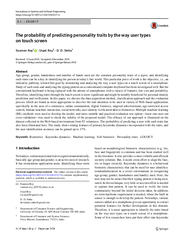 The probability of predicting personality traits by the way user types ...