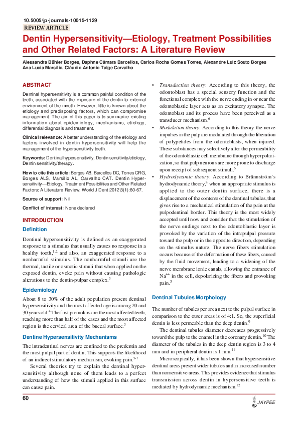 (PDF) Dentin Hypersensitivity-Etiology, Treatment Possibilities and Other Related Factors: A ...