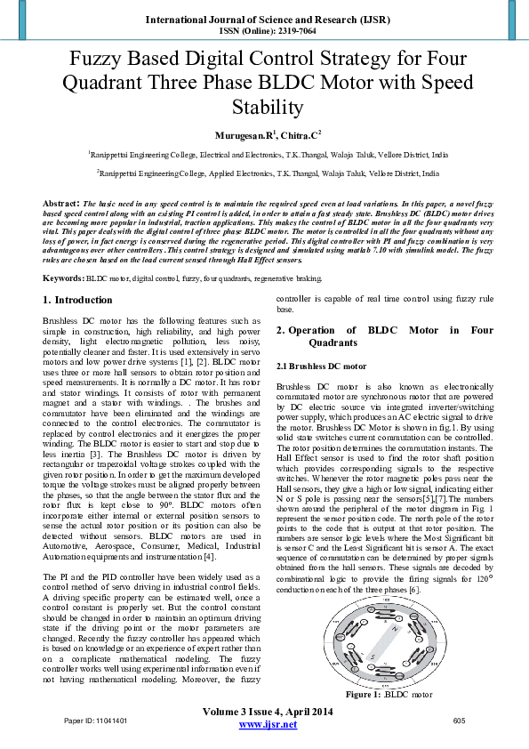 Pdf Fuzzy Based Digital Control Strategy For Four Quadrant Three Phase Bldc Motor With Speed 
